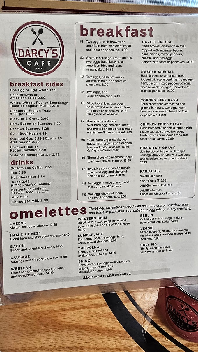 This menu isn't just a list of options &ndash; it's a roadmap to breakfast nirvana, with German influences and hearty combinations that could fuel a North Dakota winter.