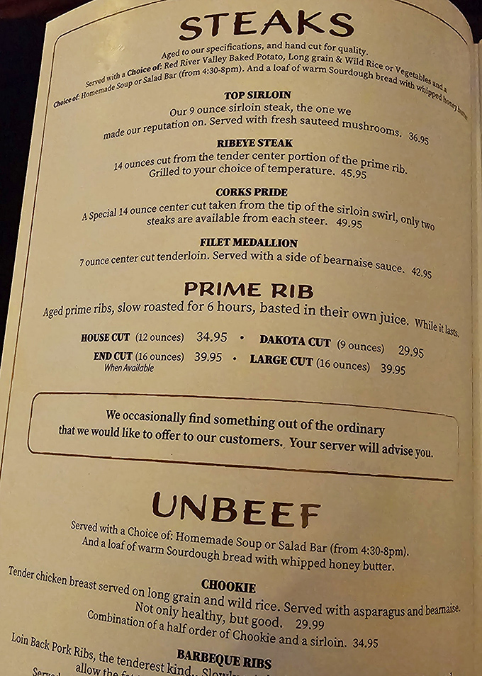 The menu reads like poetry to meat lovers. "Aged prime ribs, slow roasted for 6 hours" might be the most beautiful phrase in the English language.