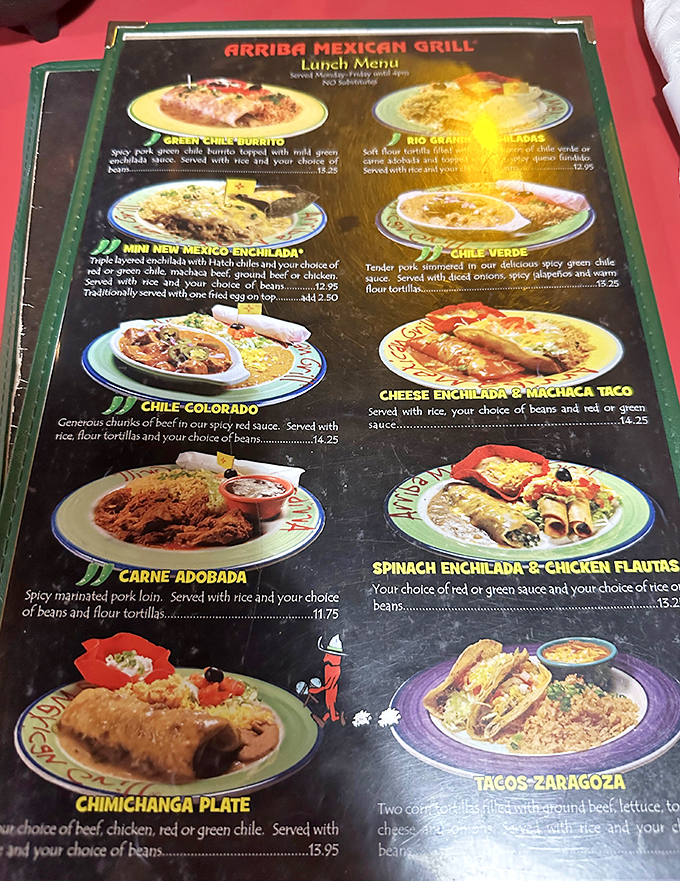 The menu reads like a love letter to Mexican cuisine, with the green chili chimichanga stealing the spotlight as the undisputed headliner of this culinary concert.