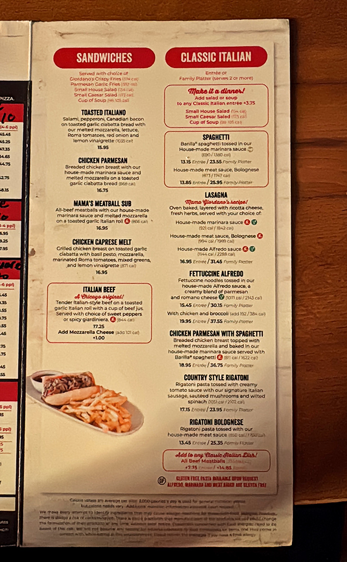 The menu reads like a love letter to Italian comfort food. Each description promises a relationship more satisfying than most Vegas marriages.
