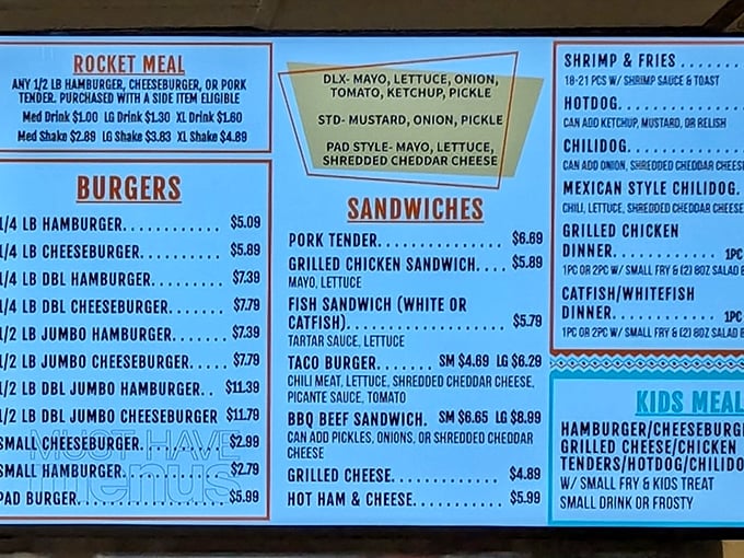 A menu board that skips the pretense and gets straight to the point: good food at honest prices. The tenderloin beckons.