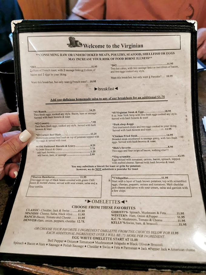 Not just a menu&mdash;it's a roadmap to happiness. Notice how "Old Fashioned Biscuits & Gravy" sounds like poetry when you're truly hungry.