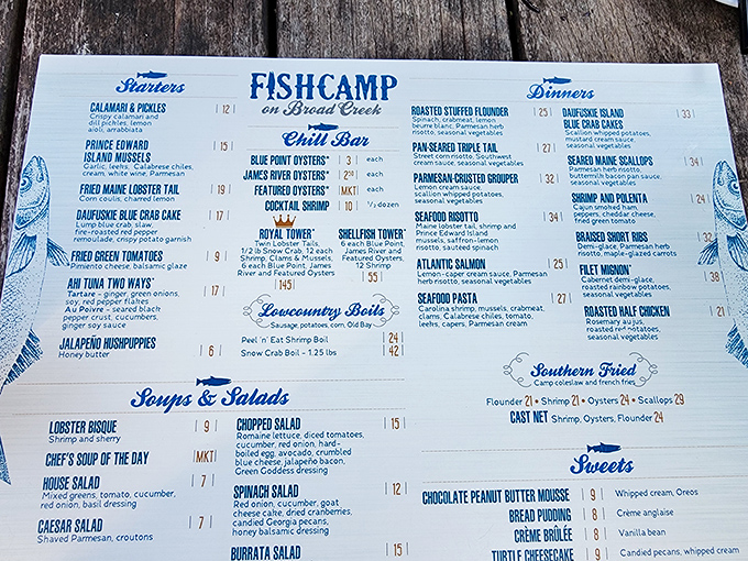 This isn't just a menu&mdash;it's a maritime treasure map where X marks the spot for seafood nirvana. Choose your adventure wisely!