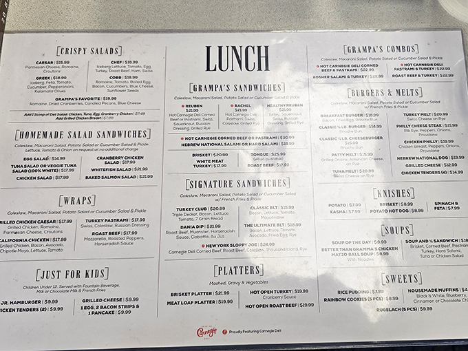 This menu isn't just a list&mdash;it's a roadmap to delicatessen nirvana. Choose wisely, though everyone around you will have food envy regardless.