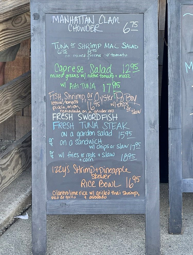 The chalkboard menu&mdash;a maritime manifesto where Manhattan clam chowder shares space with Izzy's shrimp rice bowl.