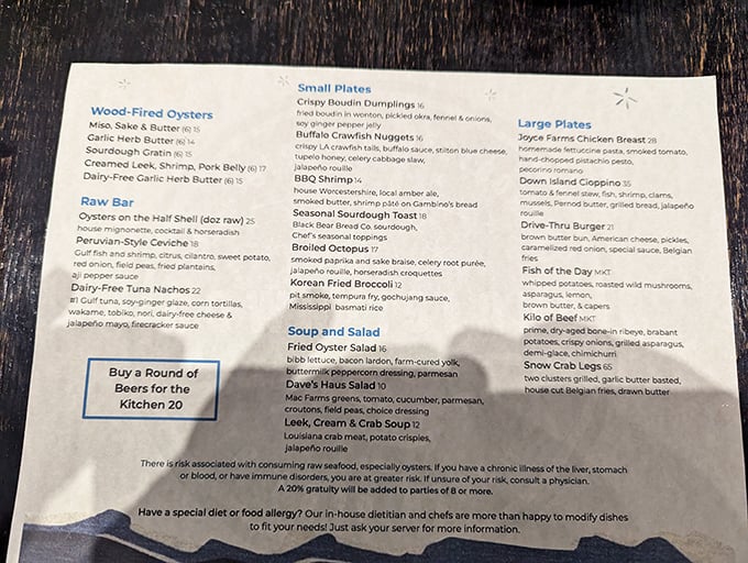 This isn't just a menu; it's a maritime treasure map where X marks the spot for wood-fired oysters and Korean fried broccoli.