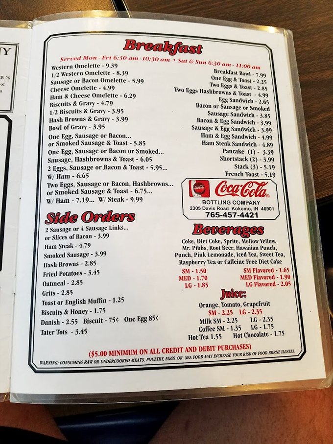 This breakfast menu isn't trying to reinvent morning meals&mdash;it's perfecting them. At these prices, you might think you've time-traveled back to 1985.