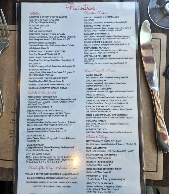 The menu reads like a love letter to comfort food classics, with homemade soups and hearty pasta dishes that would make Aunt Bee proud.