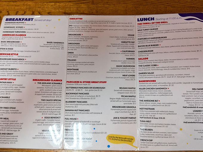 A menu that doesn't need fancy fonts or pretentious descriptions—just honest breakfast classics that have earned their place in the laminated hall of fame.