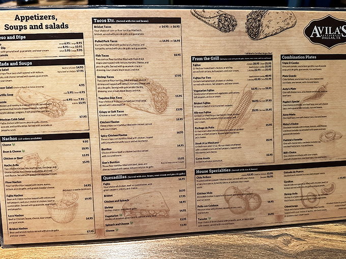 The menu reads like a love letter to Tex-Mex traditions&mdash;straightforward, unpretentious, and promising satisfaction in every bite.