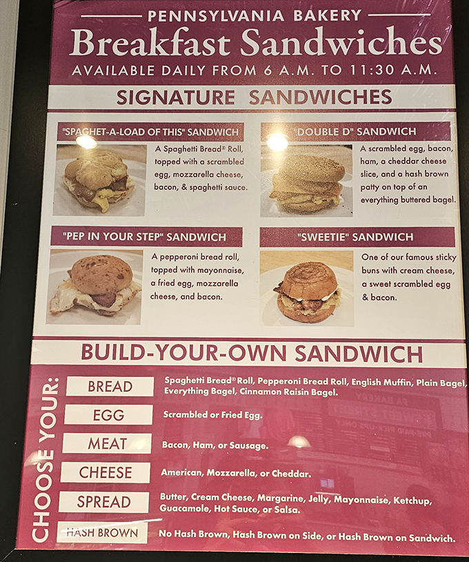 Breakfast sandwiches that defy gravity and convention—the "Spaghet-a-load of This" proves Italians weren't the only ones who knew what to do with pasta.