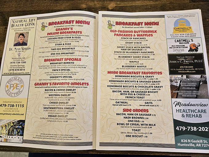 The paper placemat menu at Granny's doesn't need fancy fonts or foodie buzzwords&mdash;just straightforward offerings that have stood the test of time.