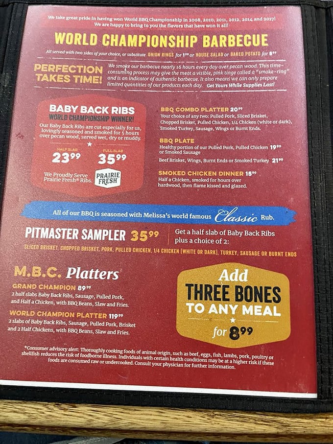 The menu reads like barbecue poetry – "Perfection Takes Time" isn't just a slogan, it's the restaurant's solemn oath to your taste buds.