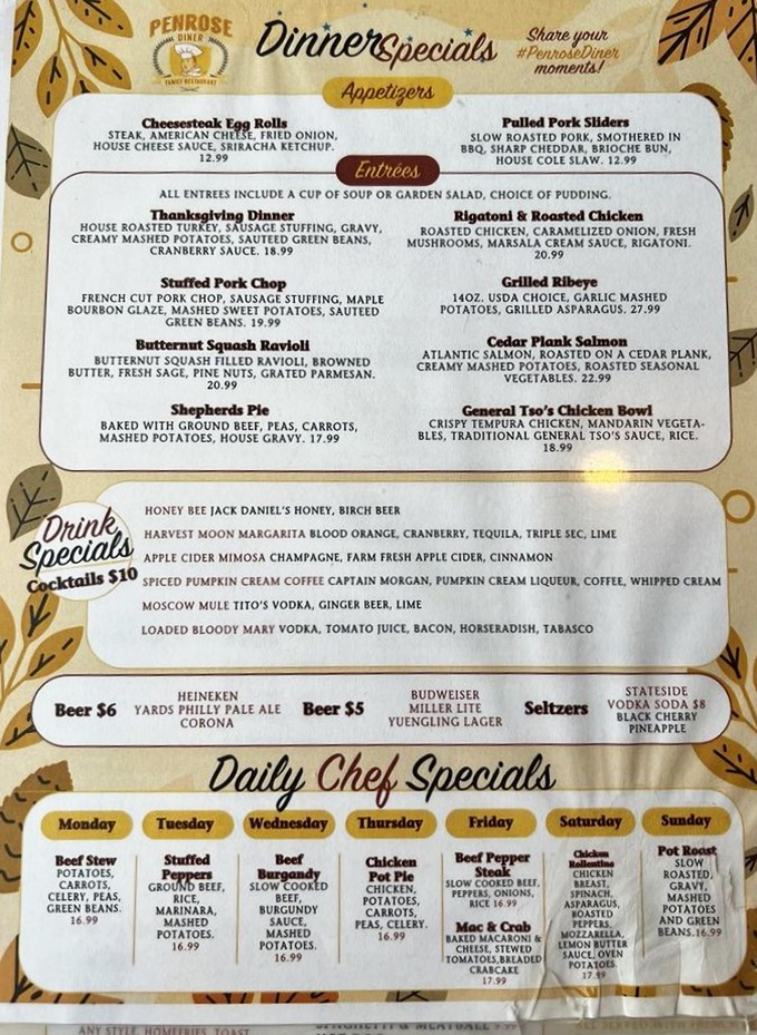 The menu reads like a love letter to comfort food classics, with daily specials that make decision-making the hardest part of your meal.