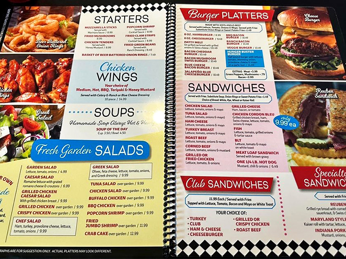 This isn't just a menu&mdash;it's a spiral-bound encyclopedia of comfort classics that could double as a weight-lifting exercise when you pick it up.