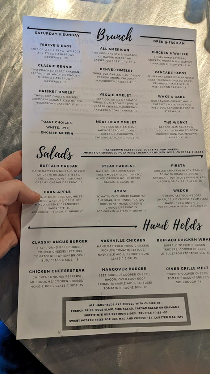 This menu reads like a love letter to comfort food enthusiasts. The "Hangover Burger" alone is worth the trip, even without the hangover.