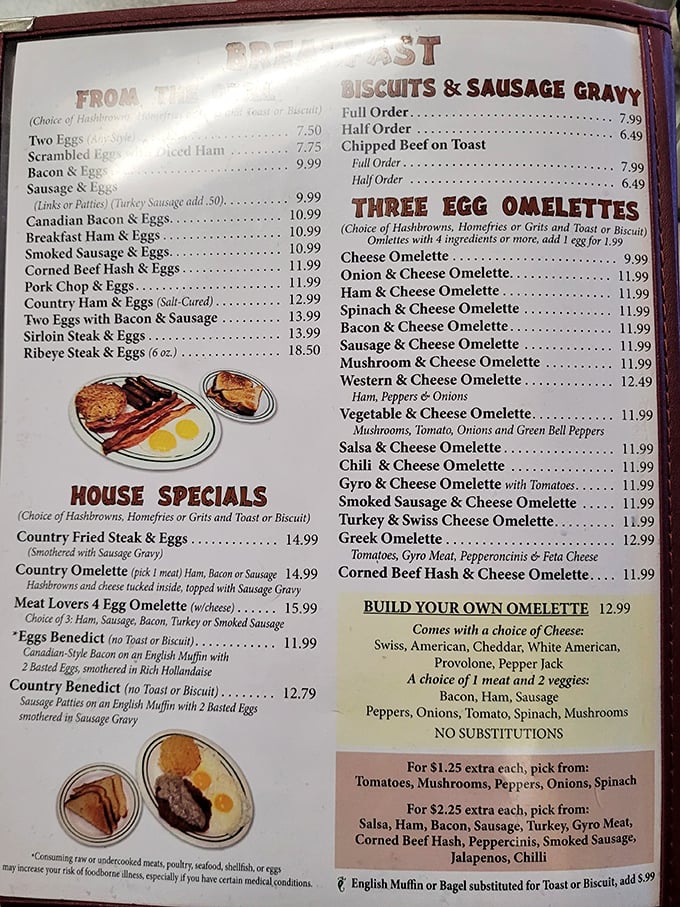 This isn't just a menu&mdash;it's a roadmap to happiness. The breakfast section alone could solve most of life's problems.