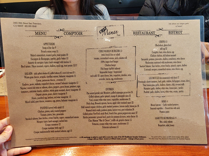 A menu that reads like a love letter to French cuisine. Each dish promises a delicious journey without the need for a passport or uncomfortable middle seat.