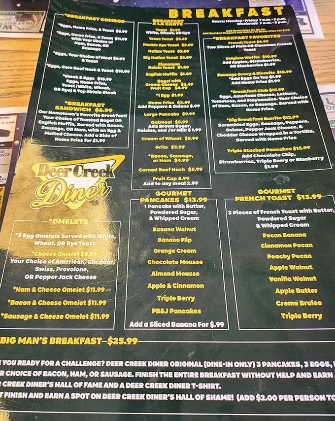 This menu isn't just a list of options&mdash;it's a roadmap to breakfast nirvana, complete with a "Big Man's Breakfast" challenge that's humbled many hungry Pennsylvanians.