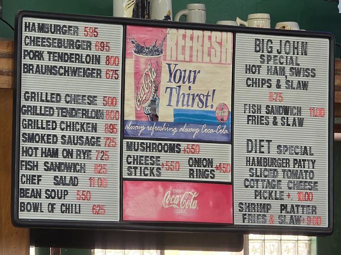 A menu board that hasn't changed much since the moon landing. When prices look like they're from another era, you know you're somewhere special.