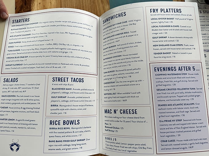 This menu isn't just a list&mdash;it's a treasure map. Each section promises an adventure, with "Street Tacos" calling like sirens to hungry seafood seekers.