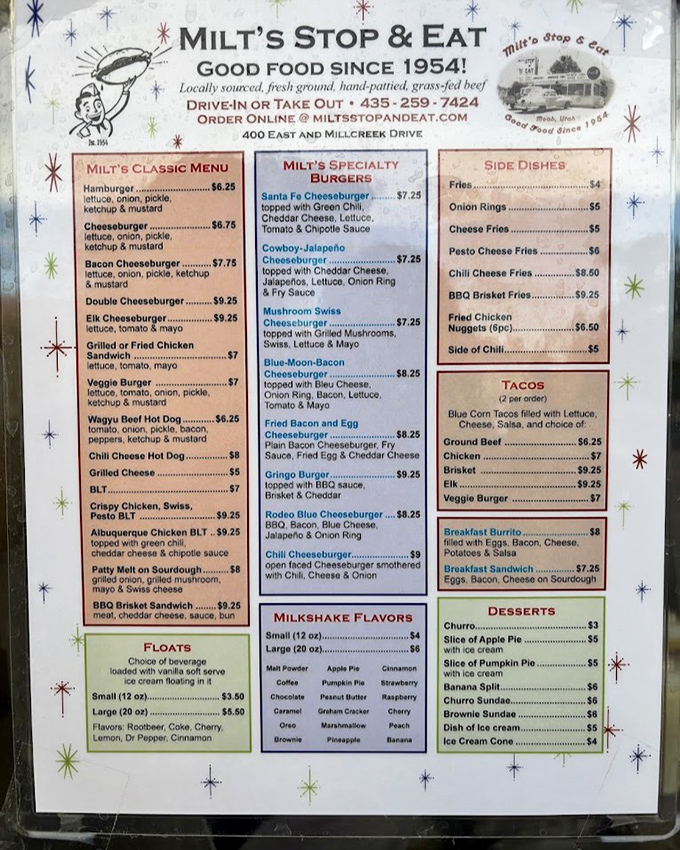 This menu reads like a love letter to American comfort food, all wrapped in charming mid-century design.