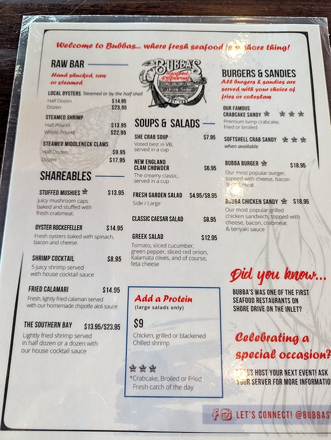 This menu reads like a love letter to the Chesapeake Bay&mdash;where "fresh seafood is shore thing" isn't just a cute slogan, it's the gospel truth.