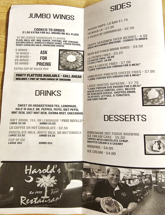 A menu that doesn't need fancy fonts or pretentious descriptions—just honest food at fair prices. The jumbo wings section alone deserves its own zip code.
