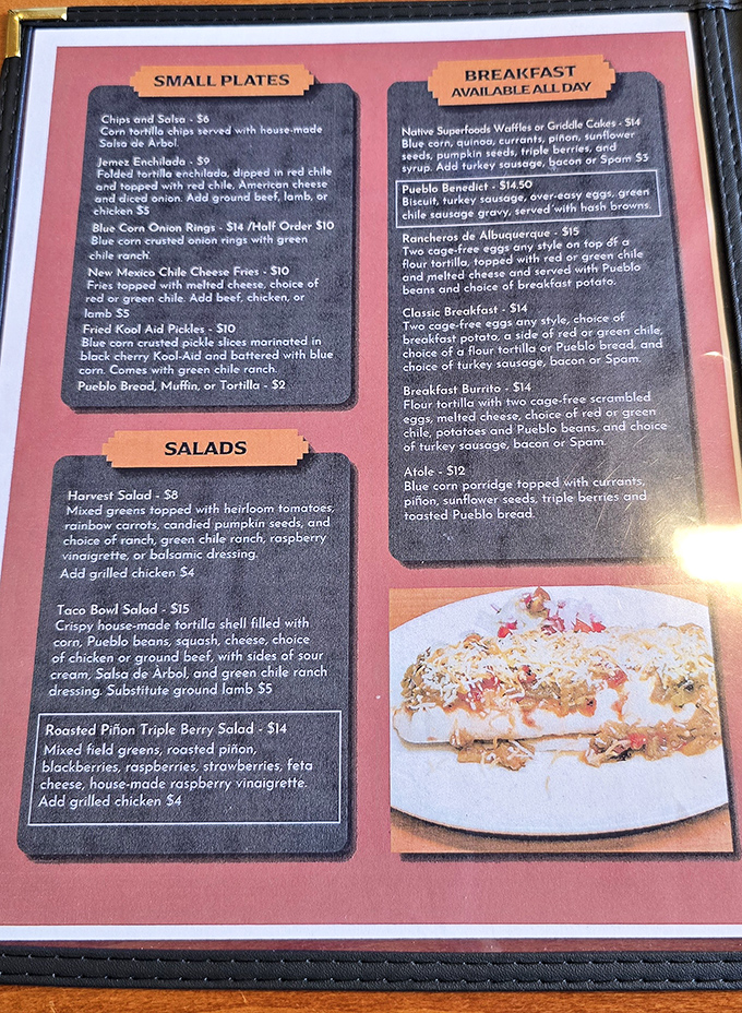 This isn't just a menu&mdash;it's a delicious history lesson. The Jemez Enchilada is calling your name, and resistance is futile.