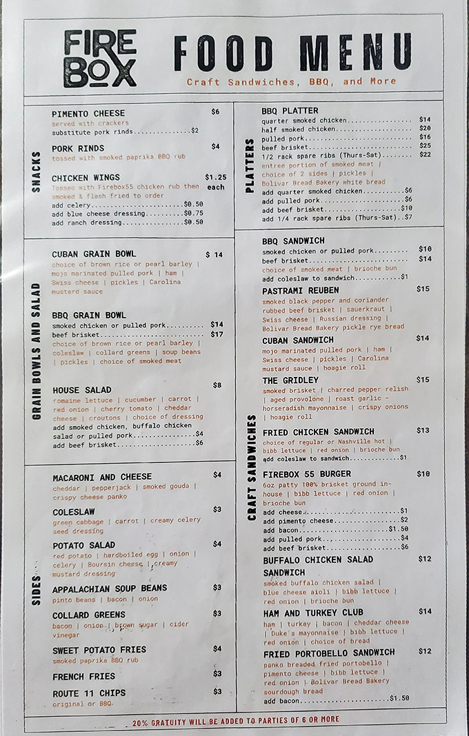 This menu reads like a love letter to smoked meats, with everything from Cuban grain bowls to that weekend-only rack of spare ribs calling your name.