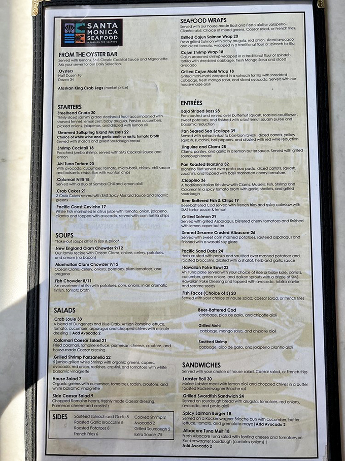 This menu isn't just a list&mdash;it's a maritime treasure map where X marks the spot for your next seafood obsession.