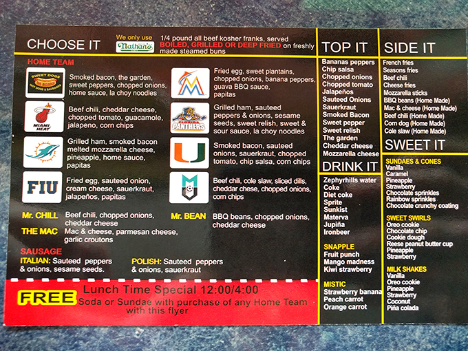 The menu board at Sweet Dogs reads like poetry to frankfurter enthusiasts&mdash;each option a verse in an epic ode to encased meats.