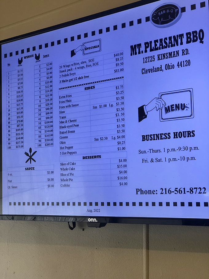 The menu board tells the whole story &ndash; this place isn't about fancy presentation, it's about what happens in that smoker.