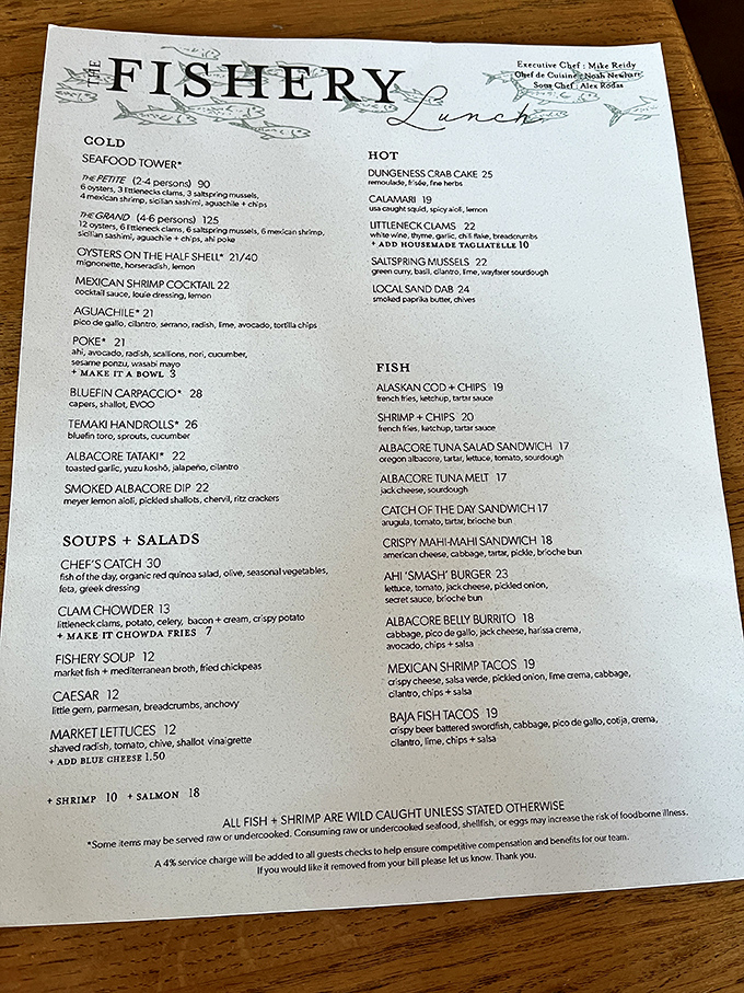 This menu isn't just a list – it's a treasure map to seafood nirvana. The Seafood Tower alone might be worth changing your flight for.