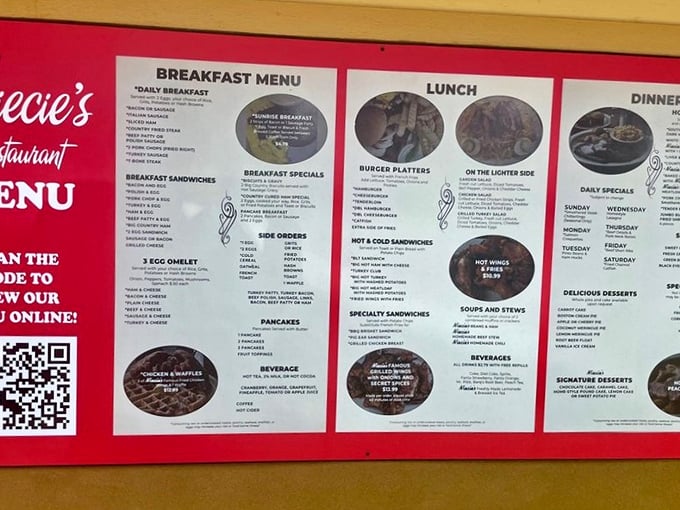 This menu isn't just a list of food&mdash;it's a roadmap to happiness with breakfast served all day. Decision paralysis guaranteed!