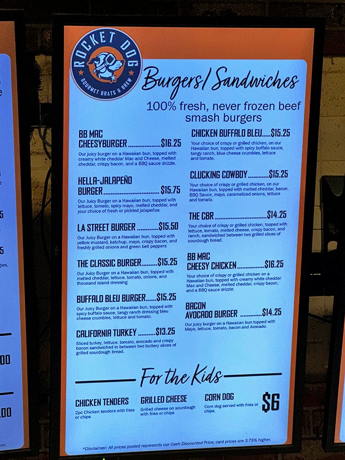 The menu reads like a love letter to creative comfort food, with smash burgers and gourmet dogs that prove simple ingredients can reach extraordinary heights.