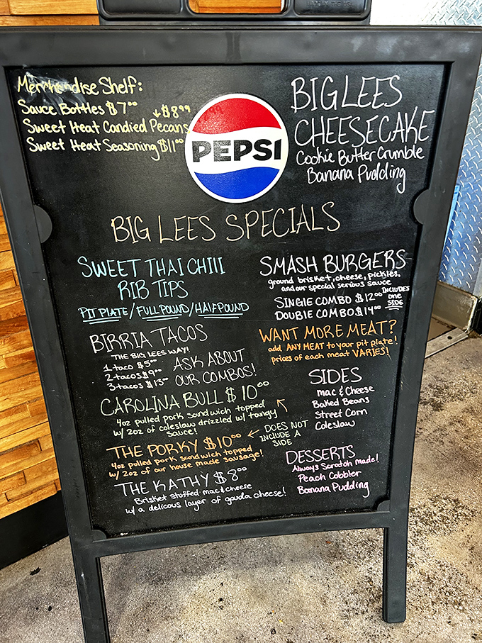 This chalkboard menu isn't just a list &ndash; it's a roadmap to happiness. The Sweet Thai Chili Rib Tips alone are worth the drive from Tampa.