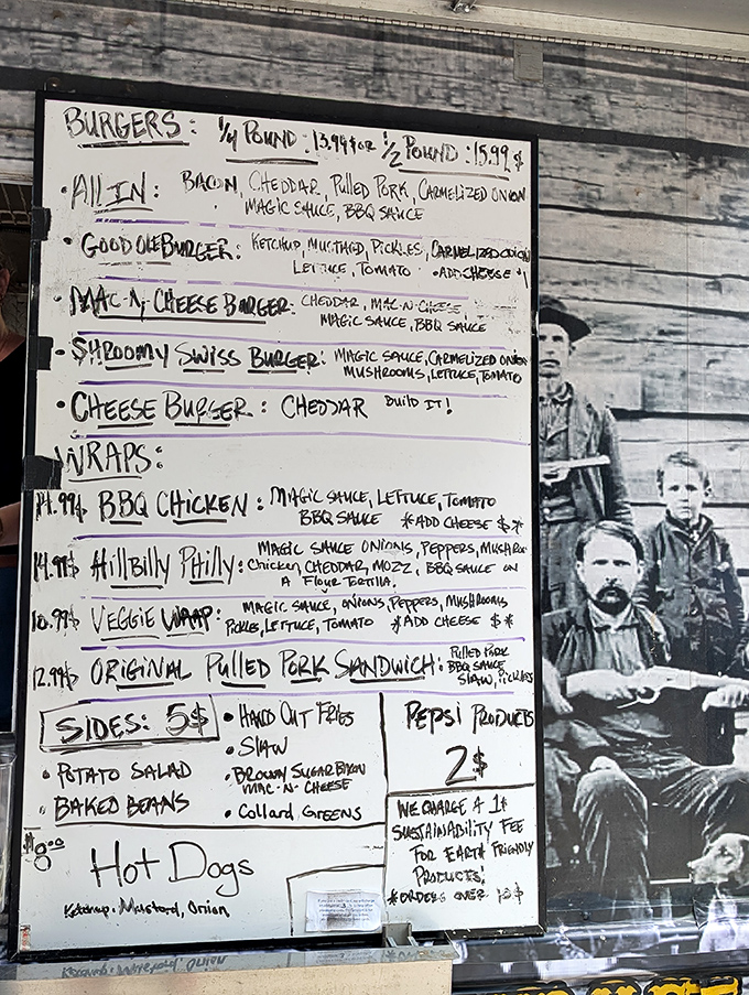 The handwritten menu board – complete with historical photos – tells you everything you need to know: this place takes its food seriously, but not itself.