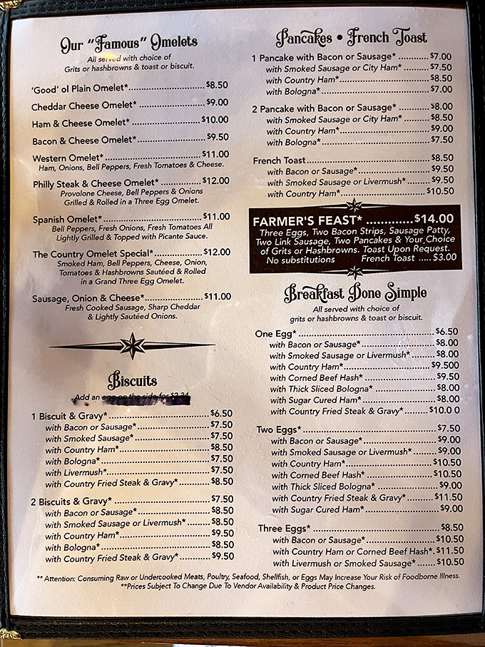 The menu reads like a love letter to breakfast classics. No molecular gastronomy here, just honest-to-goodness morning delights that won't break the bank. 