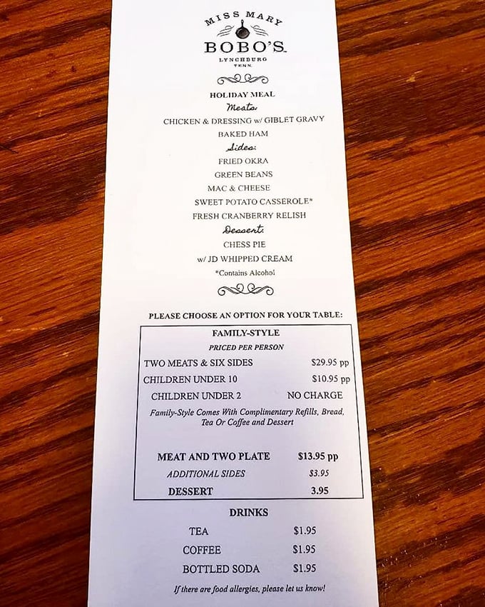 This isn't just a menu&mdash;it's a roadmap to happiness. When "Holiday Meal" includes both mac & cheese AND sweet potato casserole, you know you're in the right place.