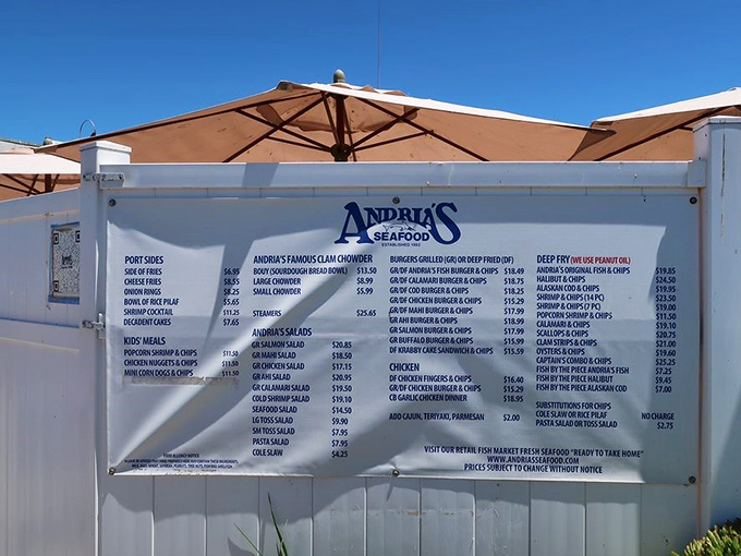 The menu board of dreams! Like reading a love letter from the sea, each item promises a different kind of maritime romance.