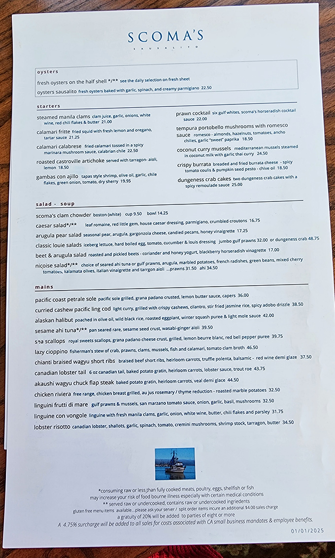 This menu isn't just a list of dishes&mdash;it's a love letter to the Pacific, written in cioppino, scallops, and fresh-caught dreams.