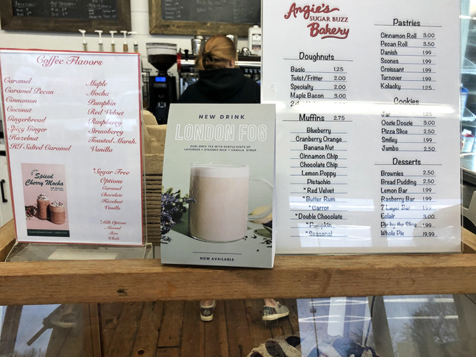 This menu isn't just a list&mdash;it's a roadmap to happiness. The London Fog tea latte sits mysteriously among coffee classics.