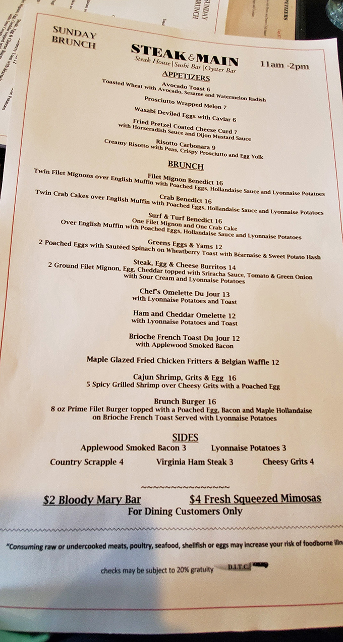 Sunday Brunch menu that transforms breakfast into an event worth setting an alarm for&mdash;filet mignon Benedict, anyone?