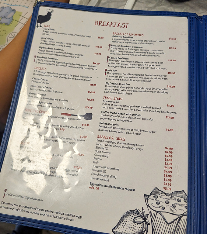 The menu reads like a love letter to morning indulgence. "Indy 500" and "Big Daddy's Breakfast" aren't just meals&mdash;they're challenges worth accepting.