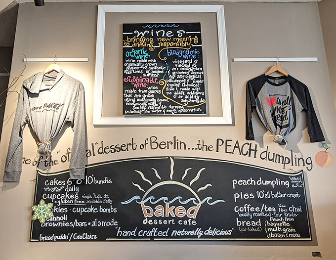 That chalkboard menu isn't just information—it's a roadmap to happiness. The Peach Dumpling reigns as Berlin's official dessert royalty.