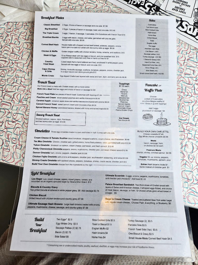 This menu isn't just reading material&mdash;it's a roadmap to happiness with breakfast served all day, because pancakes know no clock.