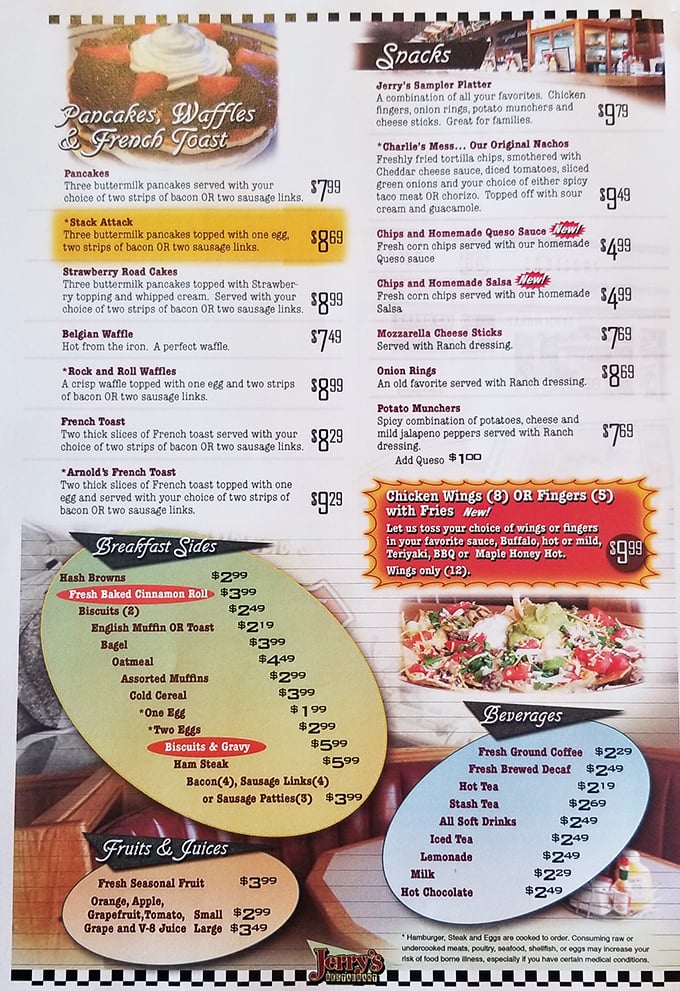 The menu that launched a thousand road trips. Those pancake options alone are worth setting your GPS for Fallon.