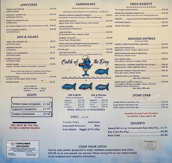 A menu that reads like a love letter to the ocean. The hardest decision you'll make today is choosing between the Lobster Reuben and, well, everything else.