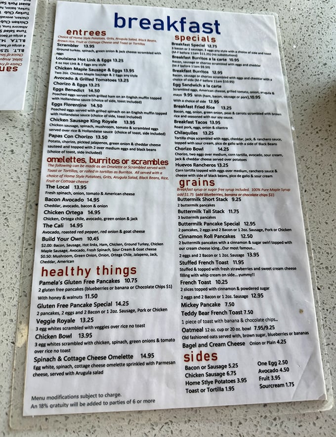 This menu isn't just a list of food&mdash;it's a roadmap to happiness with detours through pancake paradise and omelet nirvana.